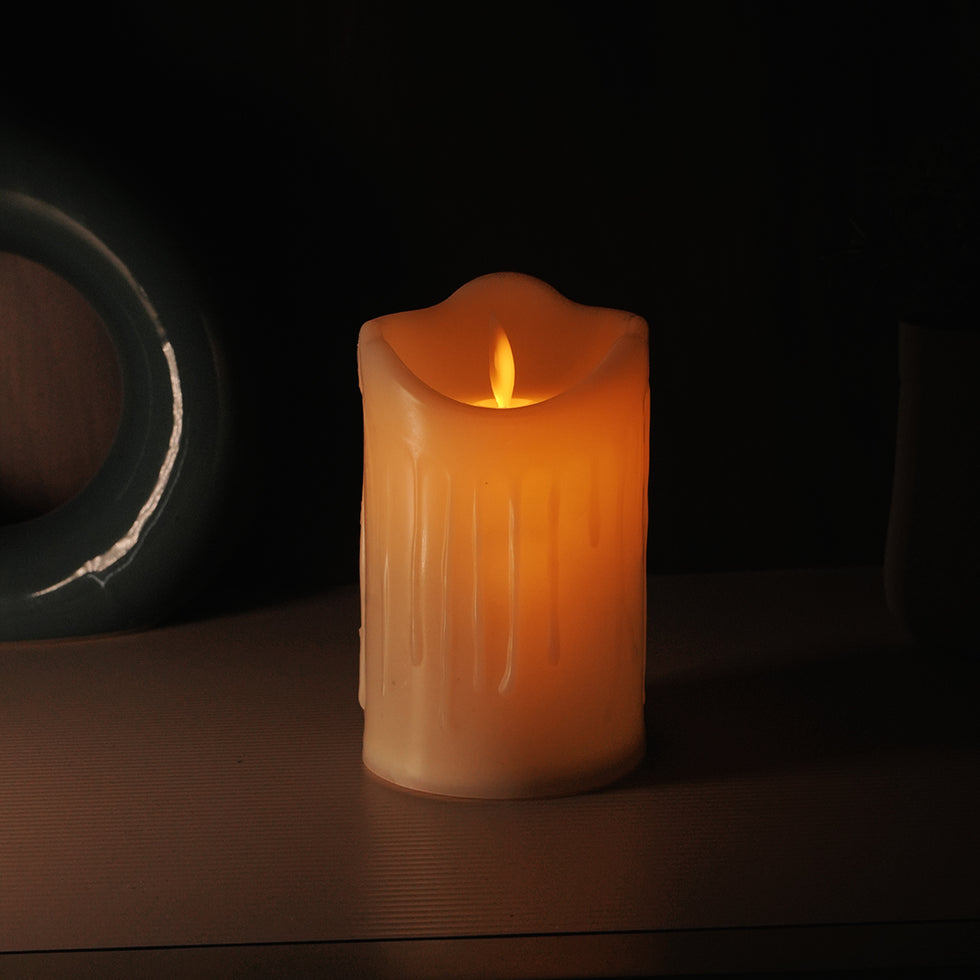 Dripping Ivory LED Moving Flame Pillar Candle | Realistic Flickering ...