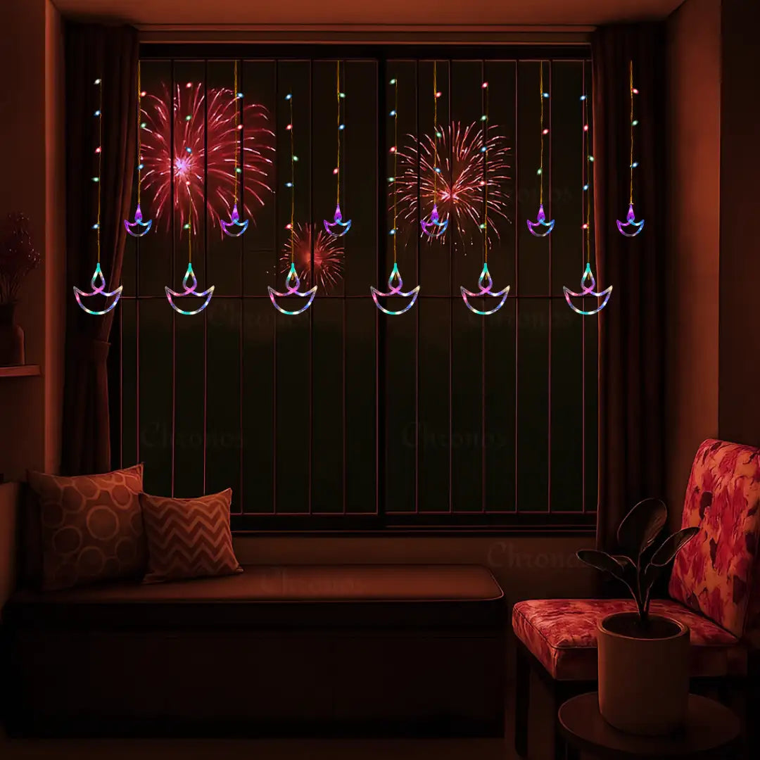 Warm White LED Diya Curtain Lights - Radiate Cultural Elegance ...