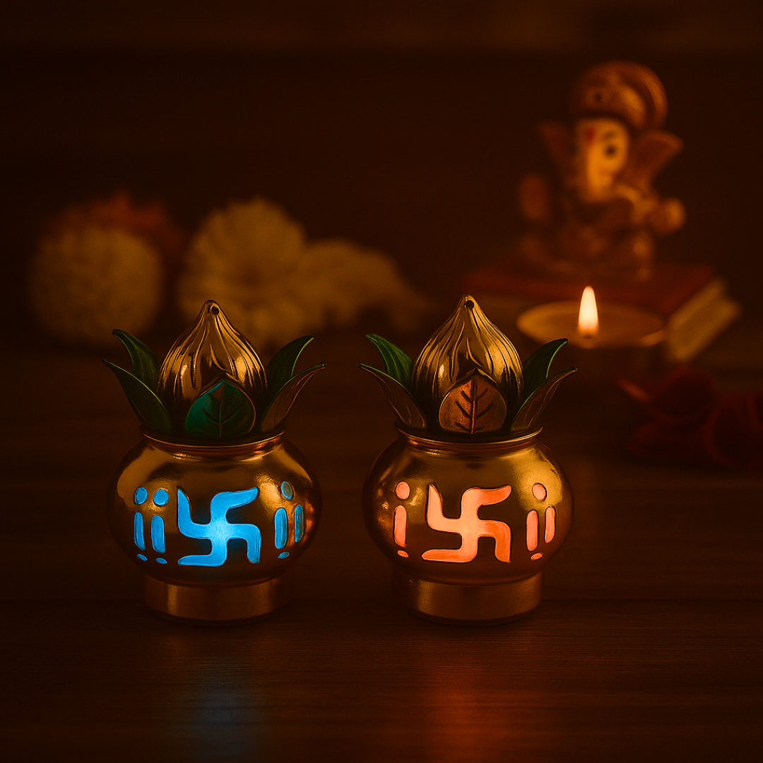 LED Kalash Table Lamps (Pack of 2) – Meena Leaf Design | Multicolor ...