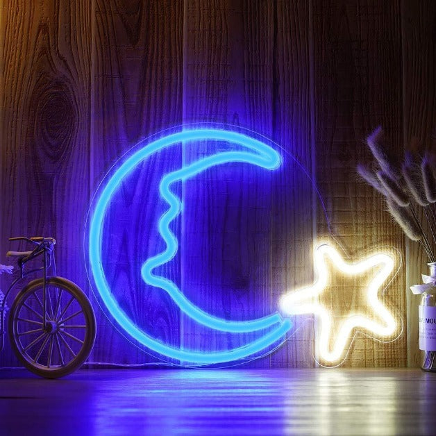 Neon Sign Light Moon and Star 5V | Celestial Home Decor | ChronosLights ...