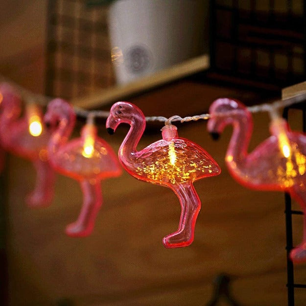 Warm White LED Flamingo String Lights - Tropical Decor Illumination ...
